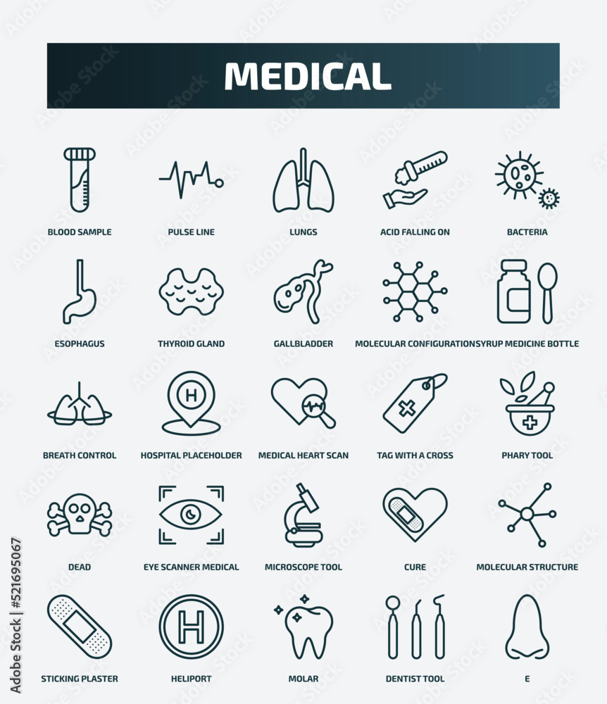 set of 25 special lineal medical icons. outline icons such as blood ...
