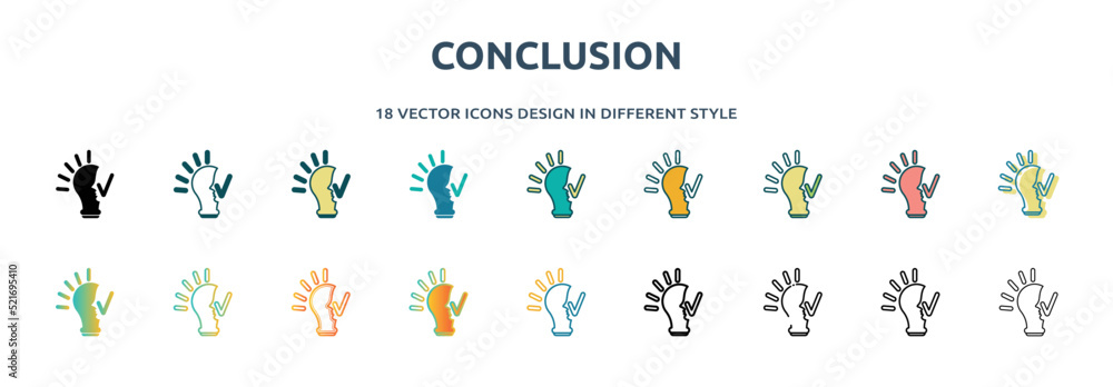 conclusion icon in 18 different styles such as thin line, thick line ...