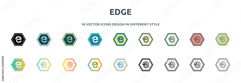 edge icon in 18 different styles such as thin line, thick line, two ...