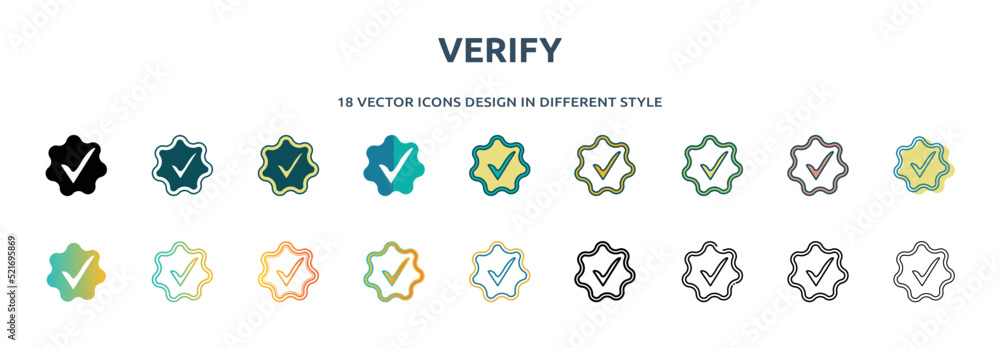 verify icon in 18 different styles such as thin line, thick line, two ...
