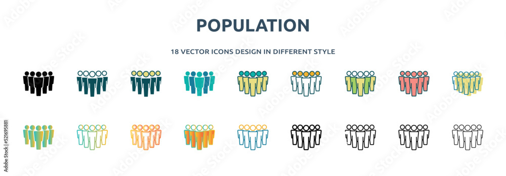 population icon in 18 different styles such as thin line, thick line ...