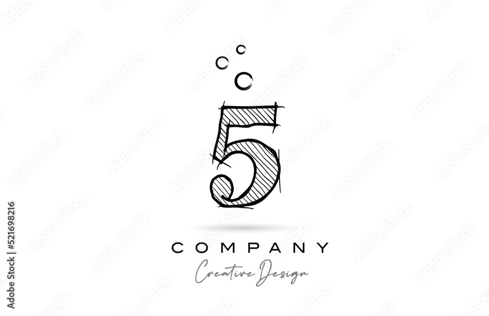 hand drawing number 5 logo icon design for company template. Creative ...