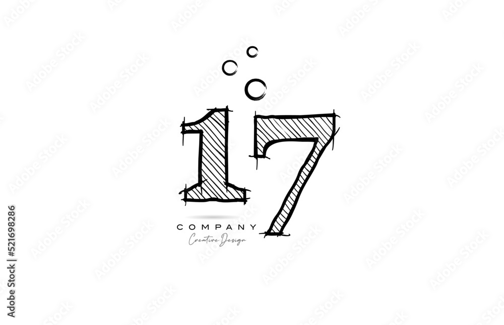 hand drawing number 17 logo icon design for company template. Creative ...