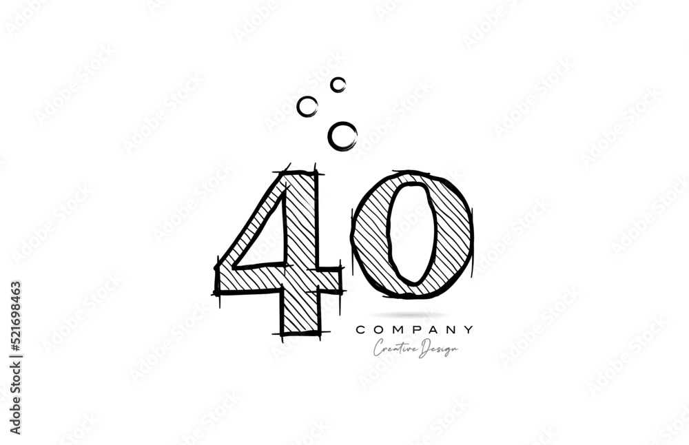 hand drawing number 40 logo icon design for company template. Creative ...