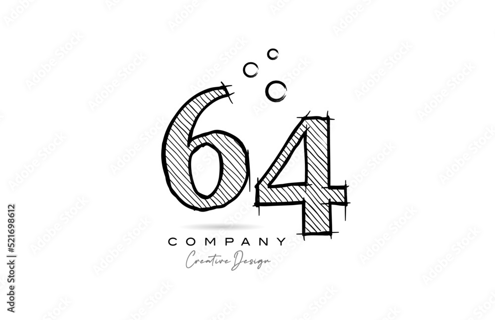 hand drawing number 64 logo icon design for company template. Creative ...