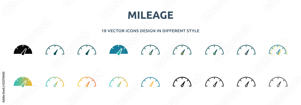 mileage icon in 18 different styles such as thin line, thick line, two ...