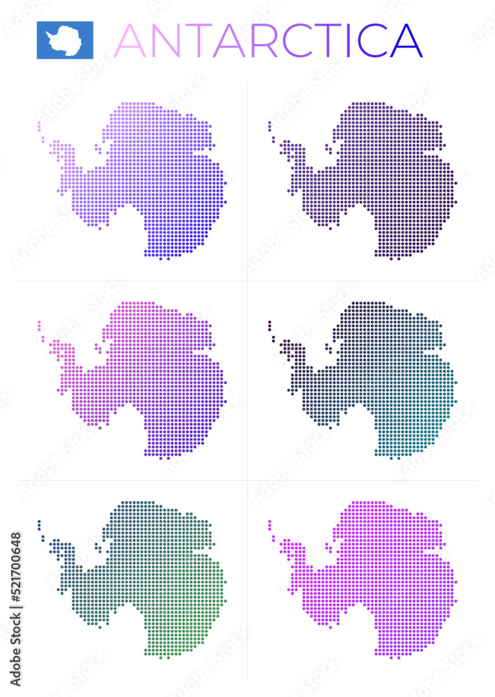 Antarctica dotted map set. Map of Antarctica in dotted style. Borders ...
