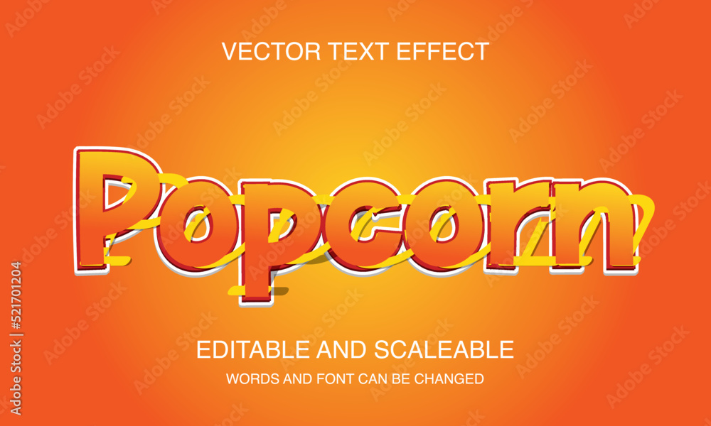 Popcorn letter 3d text effect typography vector template Stock Vector ...