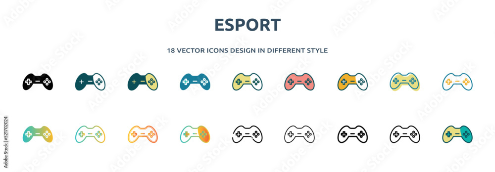 esport icon in 18 different styles such as thin line, thick line, two ...
