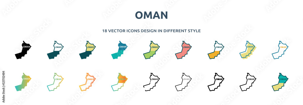 oman icon in 18 different styles such as thin line, thick line, two ...
