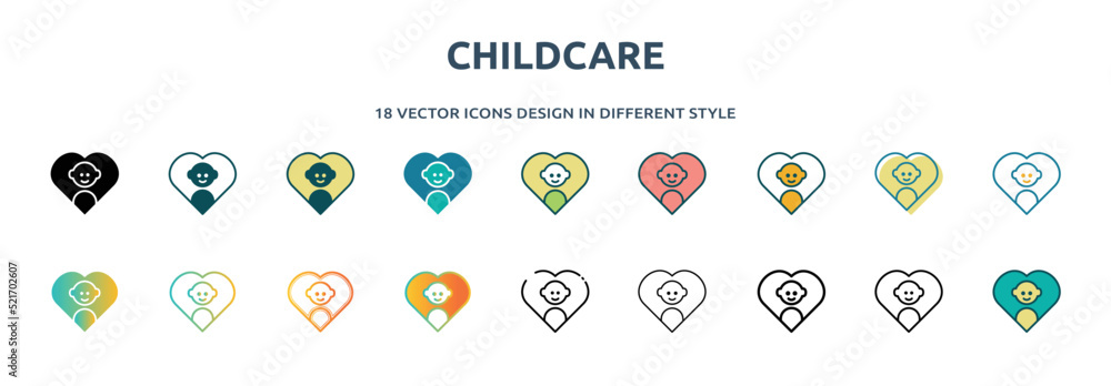 childcare icon in 18 different styles such as thin line, thick line ...