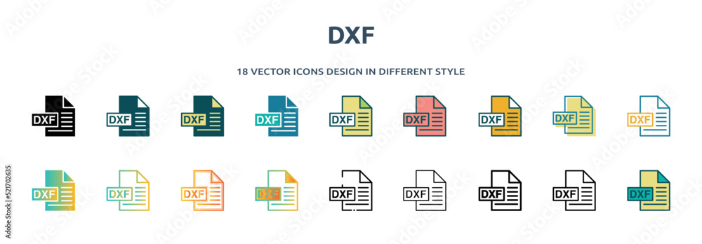 dxf icon in 18 different styles such as thin line, thick line, two ...