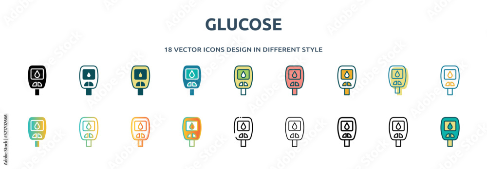 glucose icon in 18 different styles such as thin line, thick line, two ...