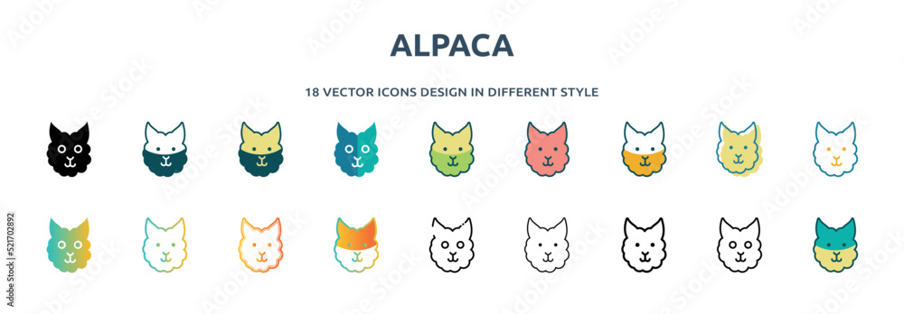 alpaca icon in 18 different styles such as thin line, thick line, two ...