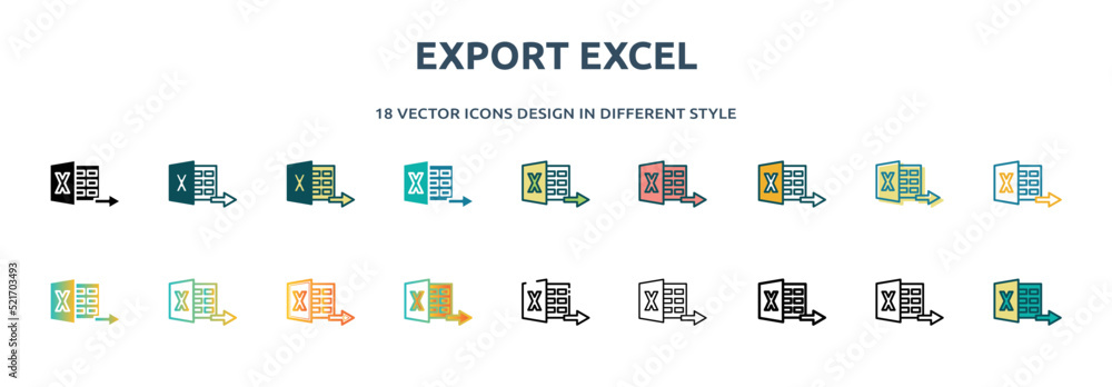 Vetor de export excel icon in 18 different styles such as thin line ...
