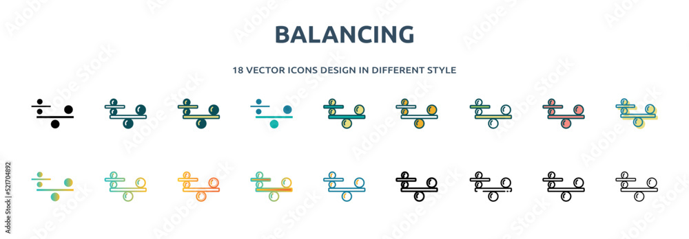 balancing icon in 18 different styles such as thin line, thick line ...