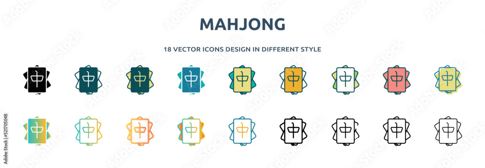 mahjong icon in 18 different styles such as thin line, thick line, two ...