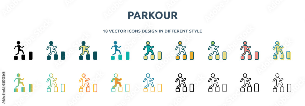 parkour icon in 18 different styles such as thin line, thick line, two ...