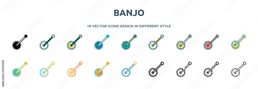 banjo icon in 18 different styles such as thin line, thick line, two ...