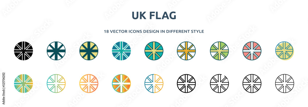 uk flag icon in 18 different styles such as thin line, thick line, two ...