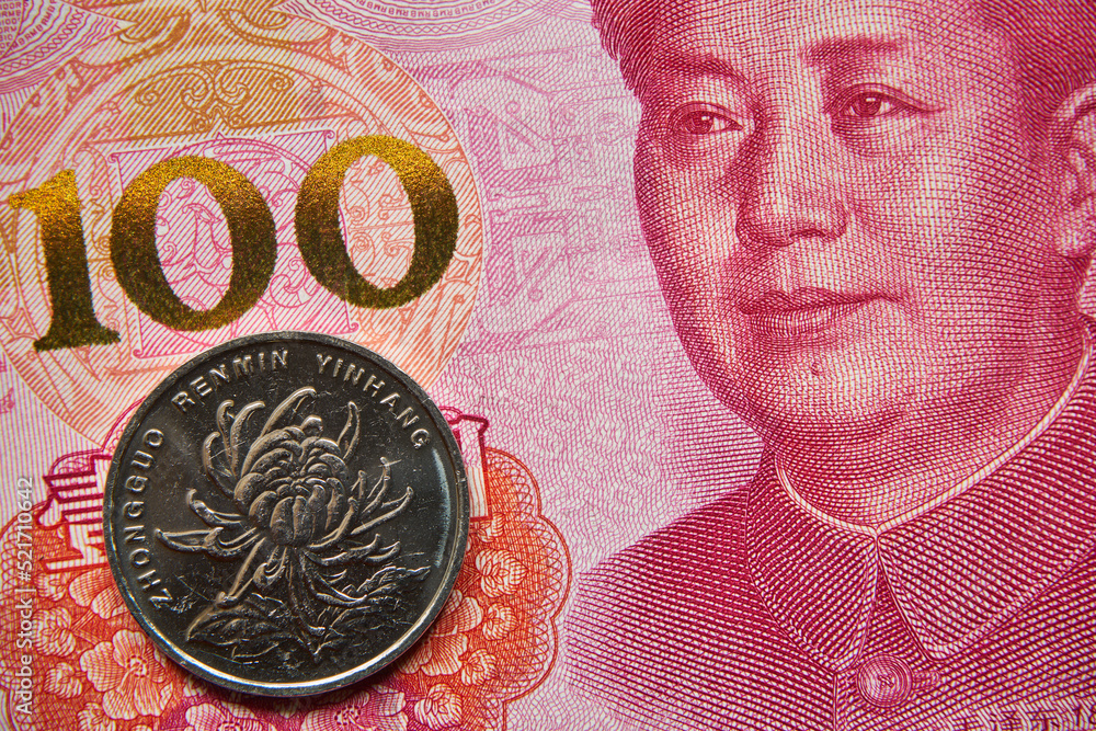 banknot chiński, 100 juanów, moneta chińska ,Chinese banknote, 100 yuan ...