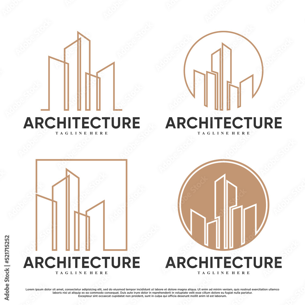 Set of architecture building logo design with line art style Premium ...