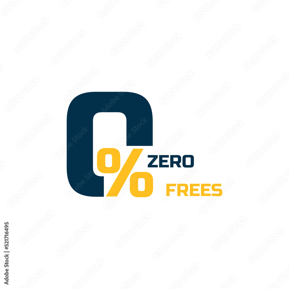Zero fees icon. Zero percent, isolated on white background. Vector ...