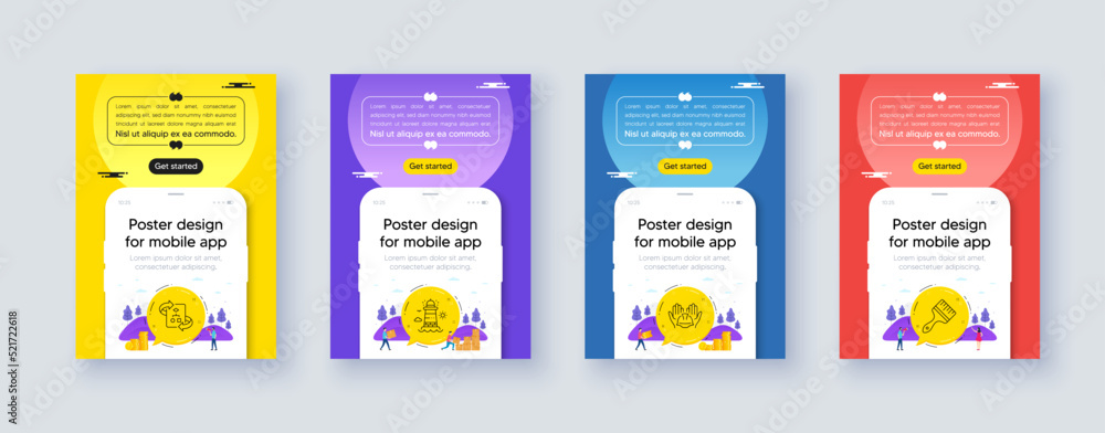 Simple set of Technical algorithm, Builders union and Lighthouse line icons. Poster offer design ...