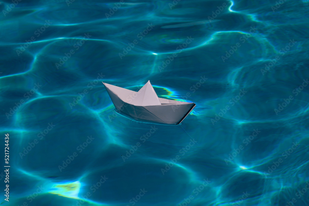 Origami ship. Cruise liner paper art. Paper boat sailing away on sea ...