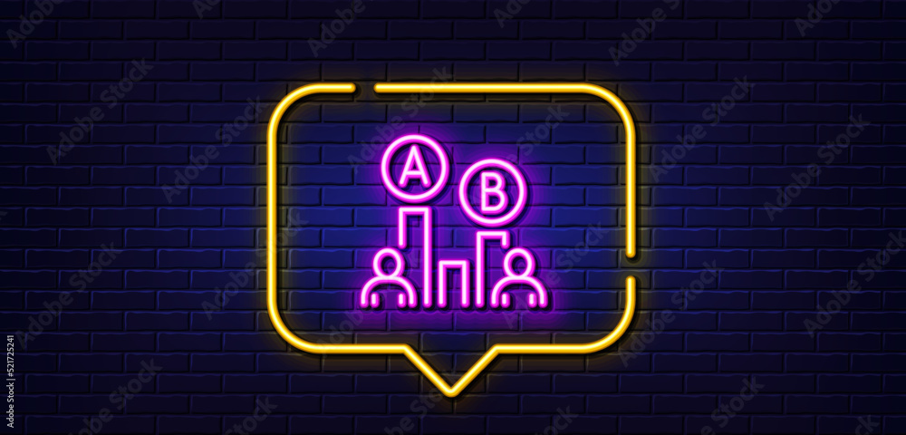 Neon light speech bubble. Ab testing line icon. Ui test chart sign ...