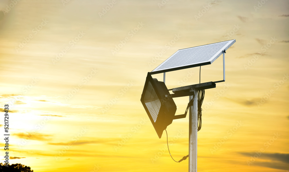 Mini photovoltaic or solar cell panel and floodlight led installed on ...