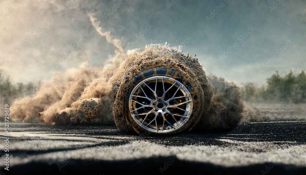 Drag racing, drift, rally, motocross, off-road and so on. Isolated tire ...