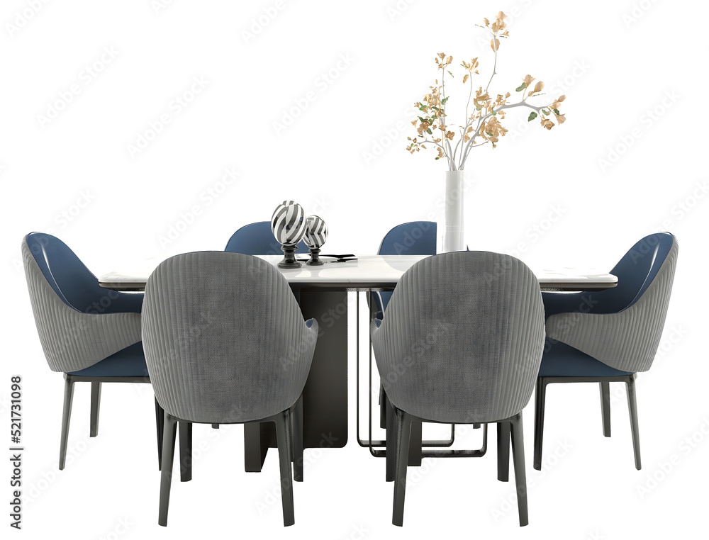 Luxury gray blue dining table set on transparent background. png. 3d ...
