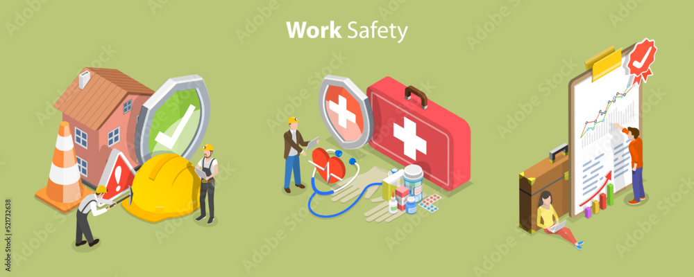 3D Isometric Flat Vector Conceptual Illustration of Safety Work, HSE ...