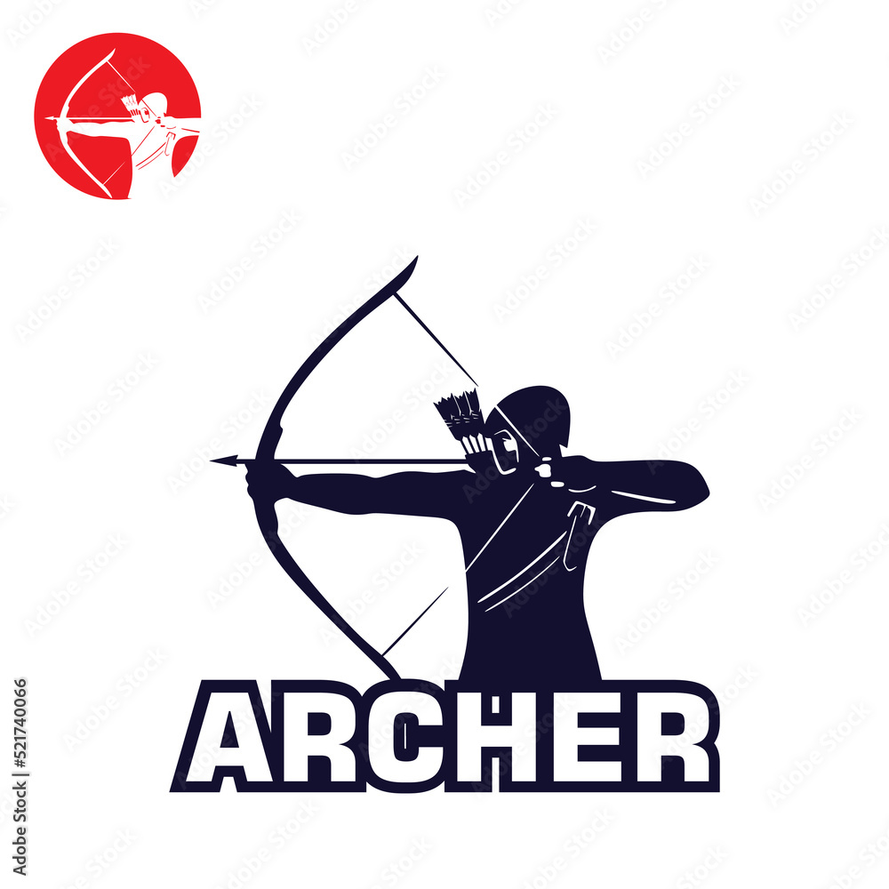 ARCHER LOGO, silhouette of man with great bow, vector illustration ...