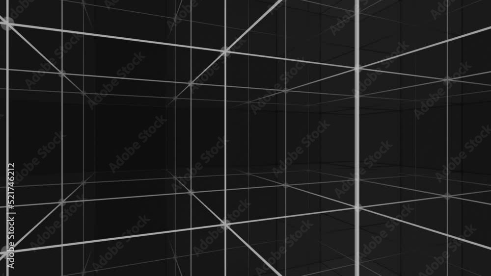 Camera rotating into a 3d grid infinite space. Digital cyberspace Data ...