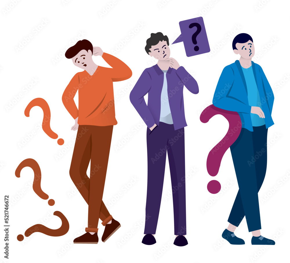 Flat people group asking questions, Questioning people icon, hand drawn ...