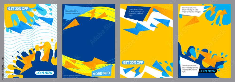 Blue Yellow Poster Collection. Design with dynamic shapes. Banner ...