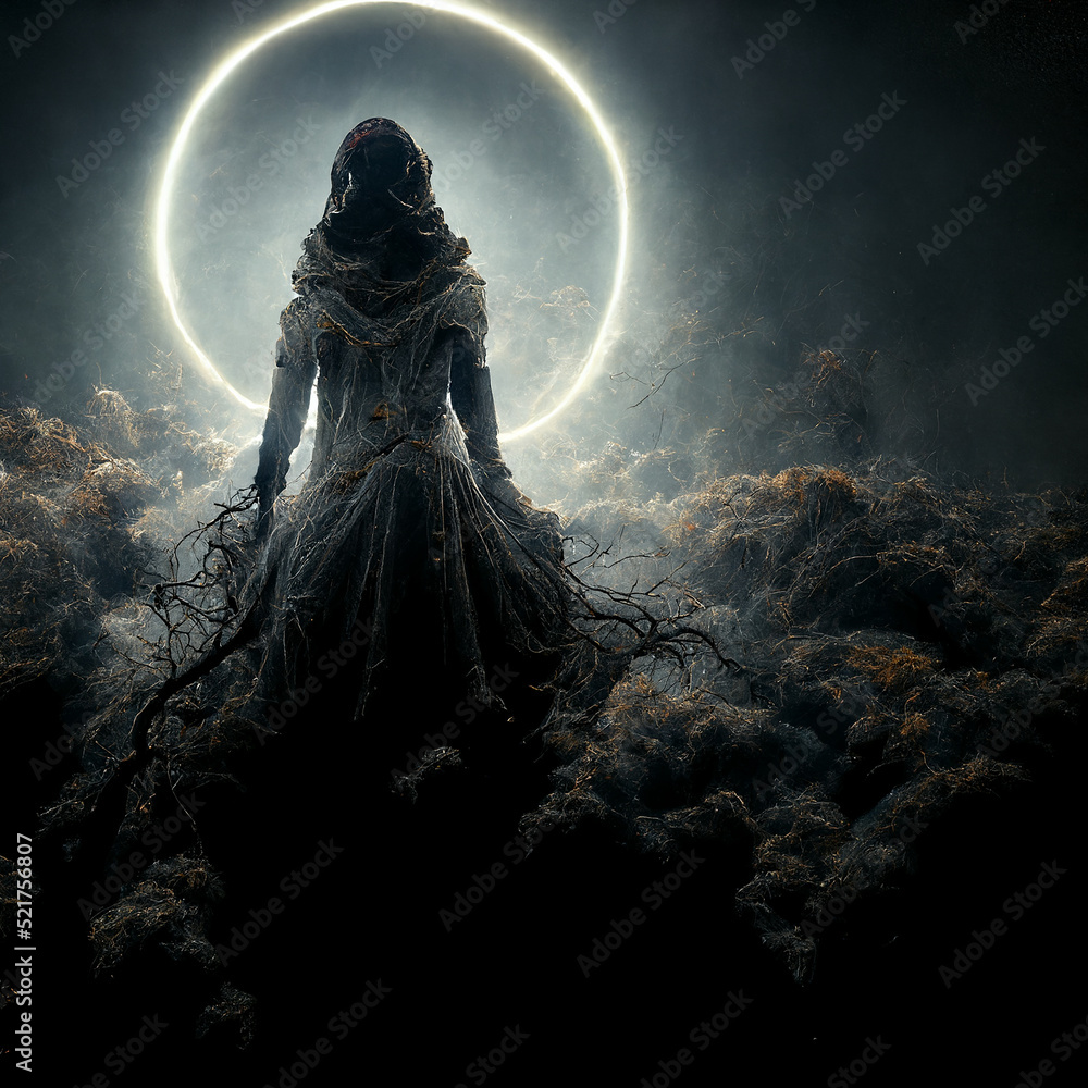 stunning otherworldly goddess of beauty rising from the void, dark and ...