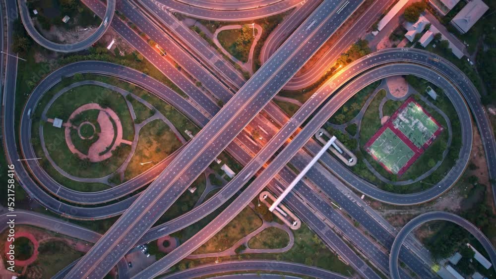 4K : Top view of interchange and multi junction road. The Intersection ...