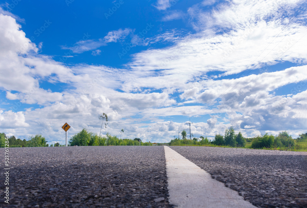 Blue Sky and Cloud background with road. One day in summer Clear sky ...