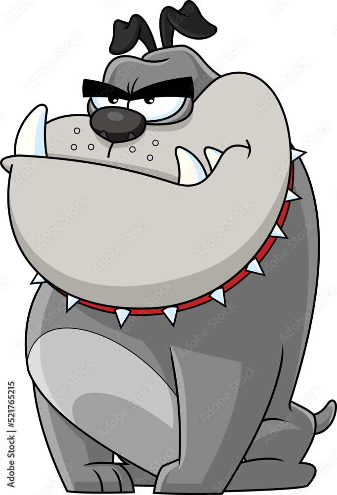 Angry Gray Bulldog Cartoon Mascot Character With Spiked Collar. Vector ...