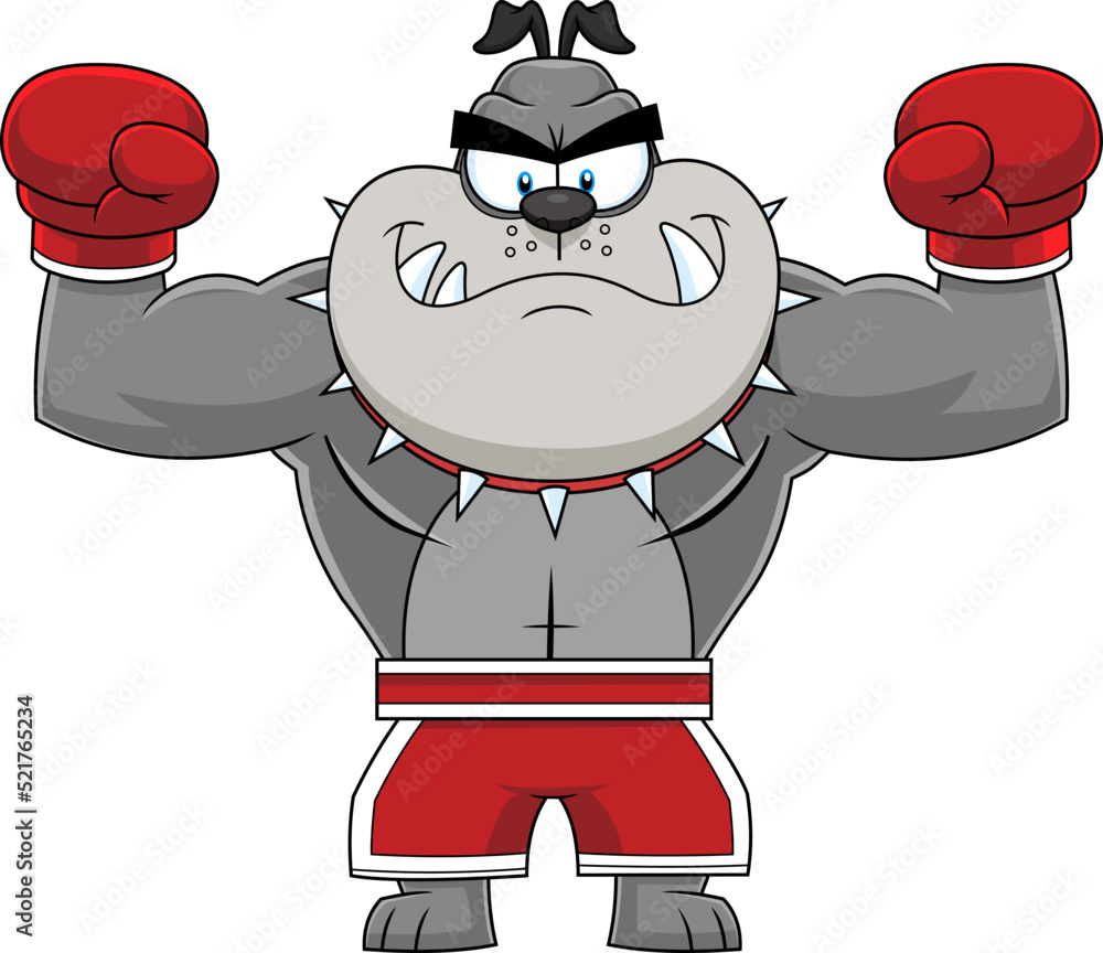 Gray Bulldog Cartoon Character Boxing Champion In Red Boxing Shorts ...