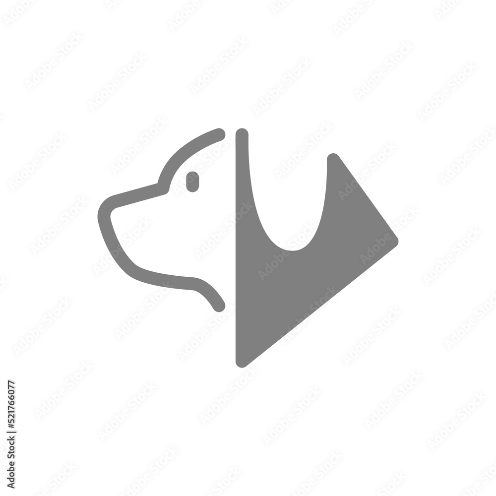 Cartoon dog portrait side view symbol on white backdrop. Design element ...
