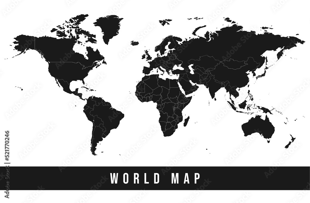 Detailed world map with borders of states. Isolated world map. Vector ...