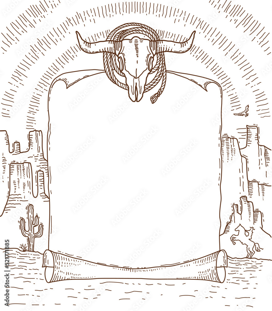 Wild West paper background for text. Vector cowboy western hand drawn ...