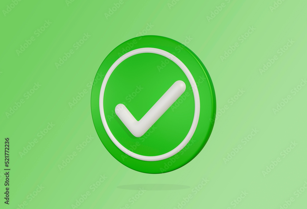 3d check mark approved sign icon. Green Check mark icon. 3d rendering ...