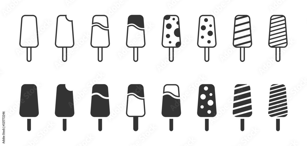 Ice cream bar set. Ice cream icons collection. Vector illustration ...