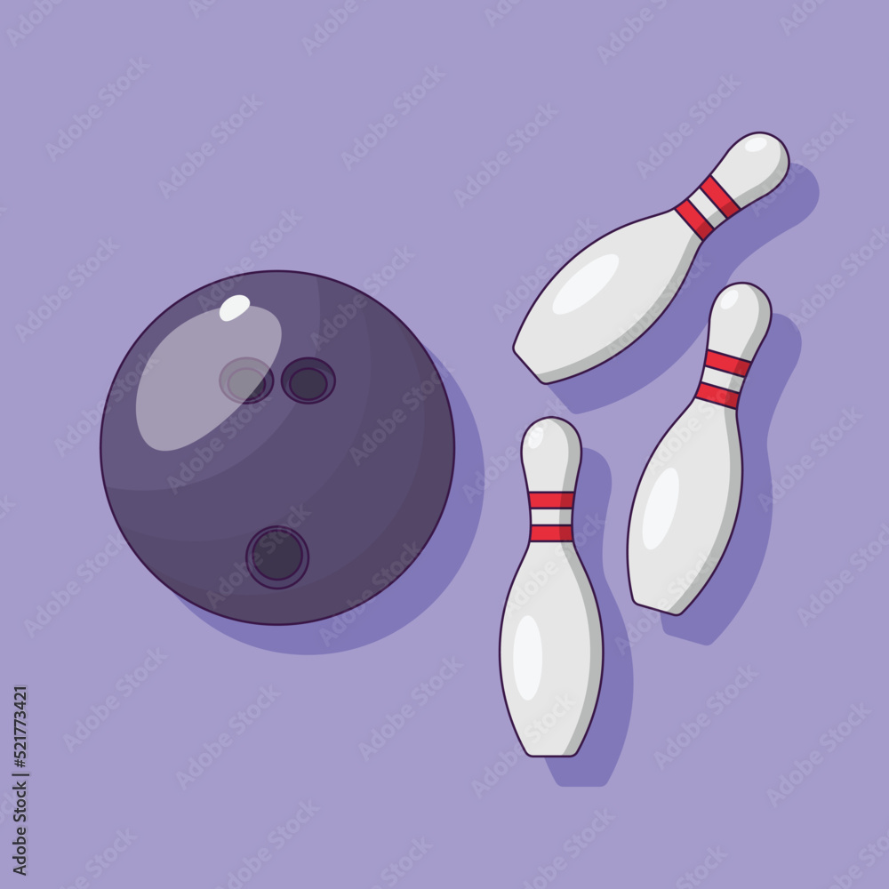 Bowling Ball and Pin Vector Icon Illustration with Outline for Design ...