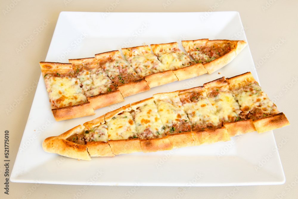Kiymali pide. Turkish pide with minced meat. Turkish pizza mince pita ...